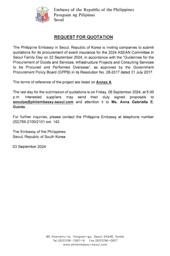 REQUEST FOR QUOTATION FOR THE PROCUREMENT OF EVENT INSURANCE FOR THE ...